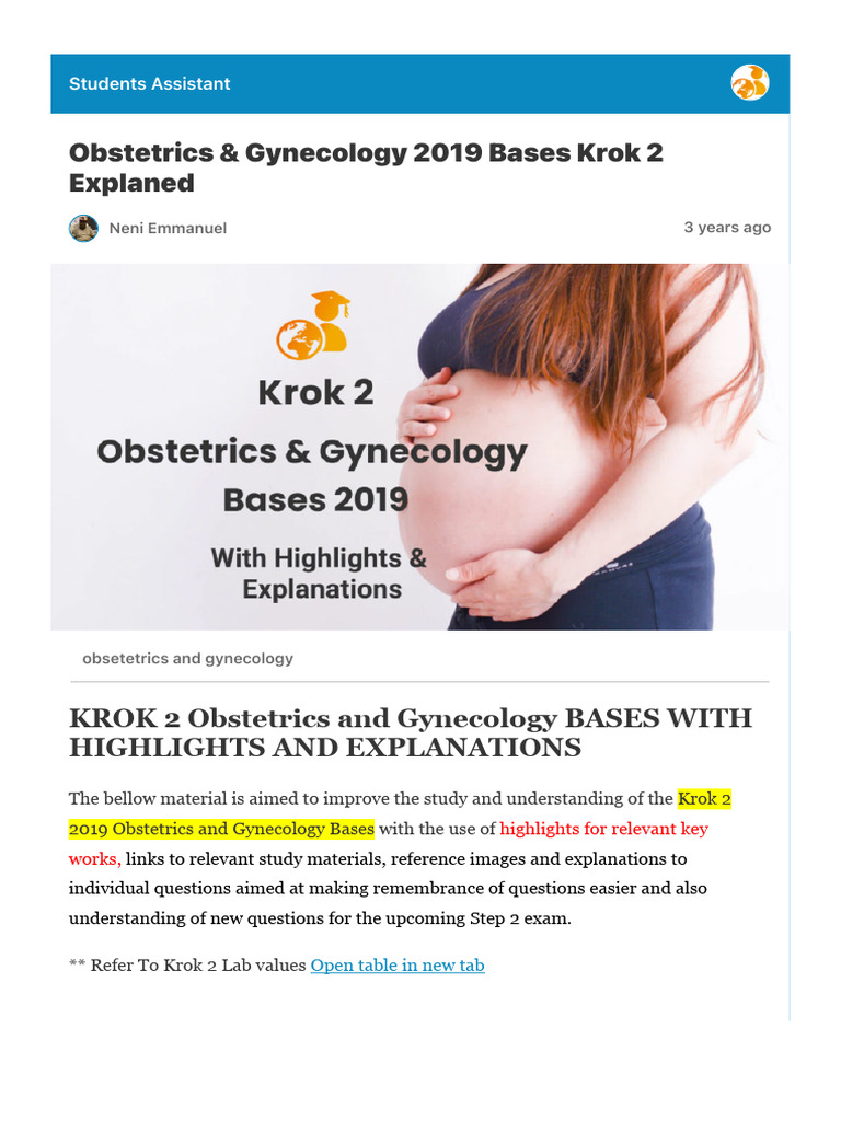 Krok 2 Obstetrics & Gynecology Study Guide | PDF | Childbirth | Uterus