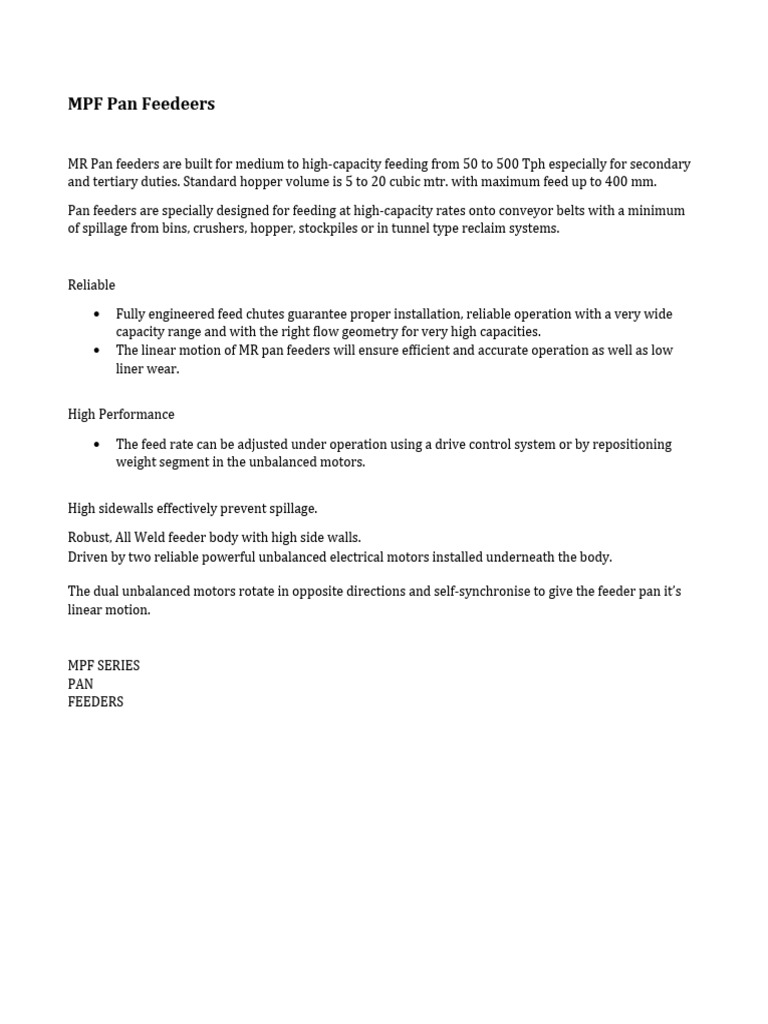 MPF Pan Feedeers | PDF