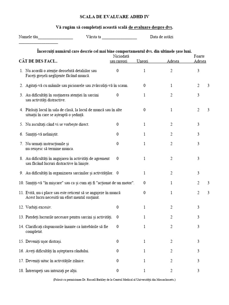 Scala de Evaluare Barkley Adult Adhd | PDF