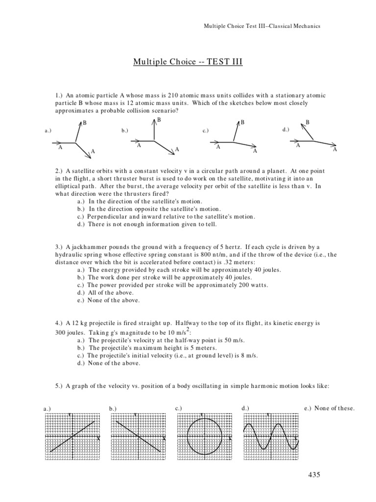 zq-Mult Choice Test 3 csb | PDF | Velocity | Collision