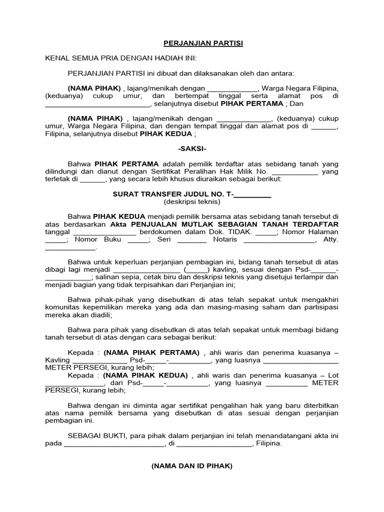 Contoh Dokumen Perjanjian Partisi | PDF