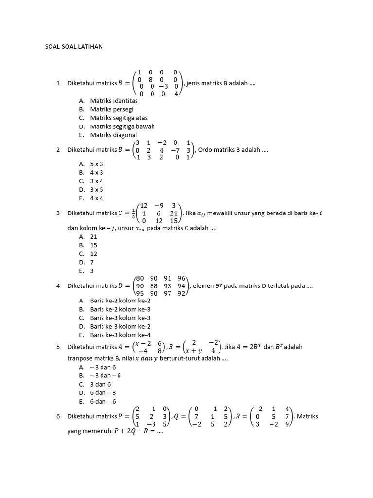 Soal Latihan Matriks | PDF