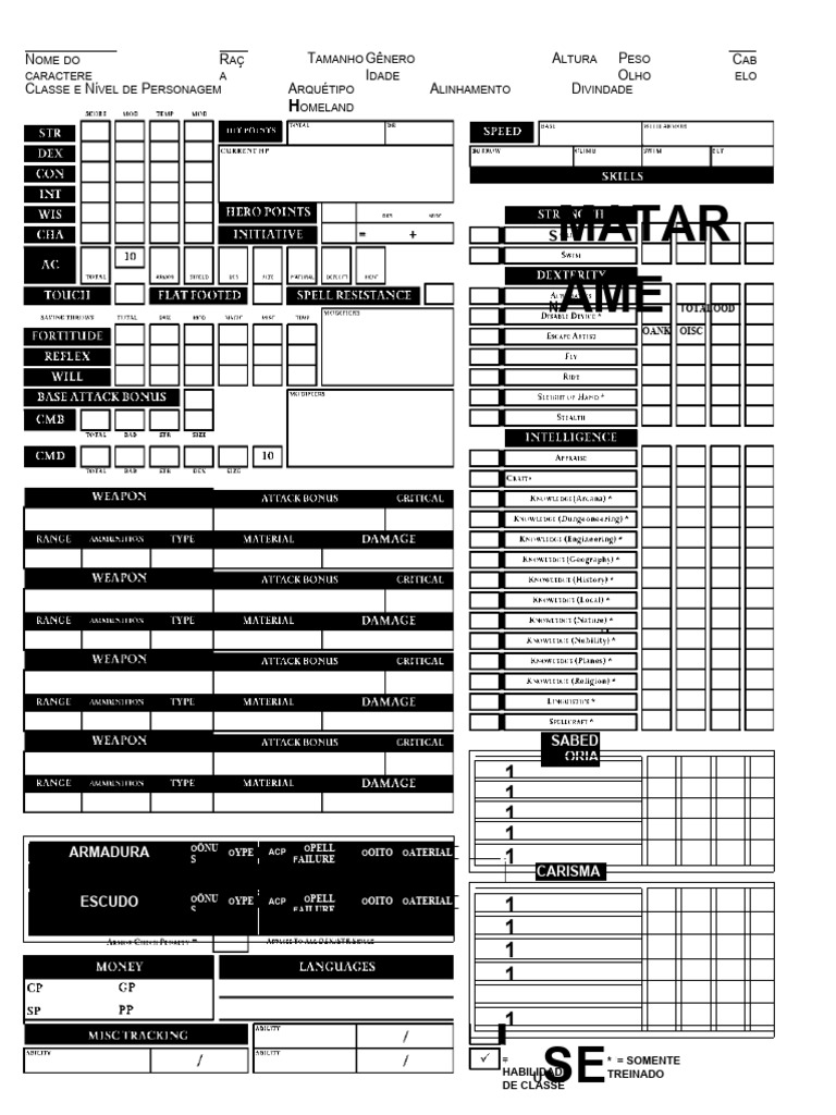 Folha de Personagem Personalizada Do Pathfinder | PDF