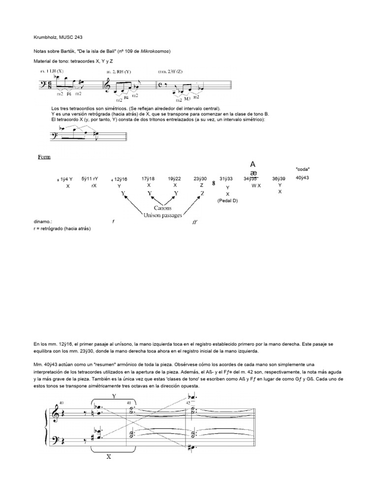 Bartok-Isla de Bali-Análisis de Notas | PDF | Pitch (Música) | Musicología