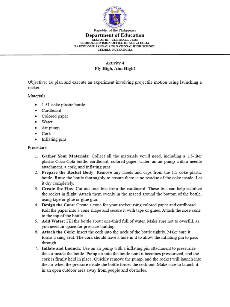 Activity 4 Rocket Launch Pdf Rocket Flight