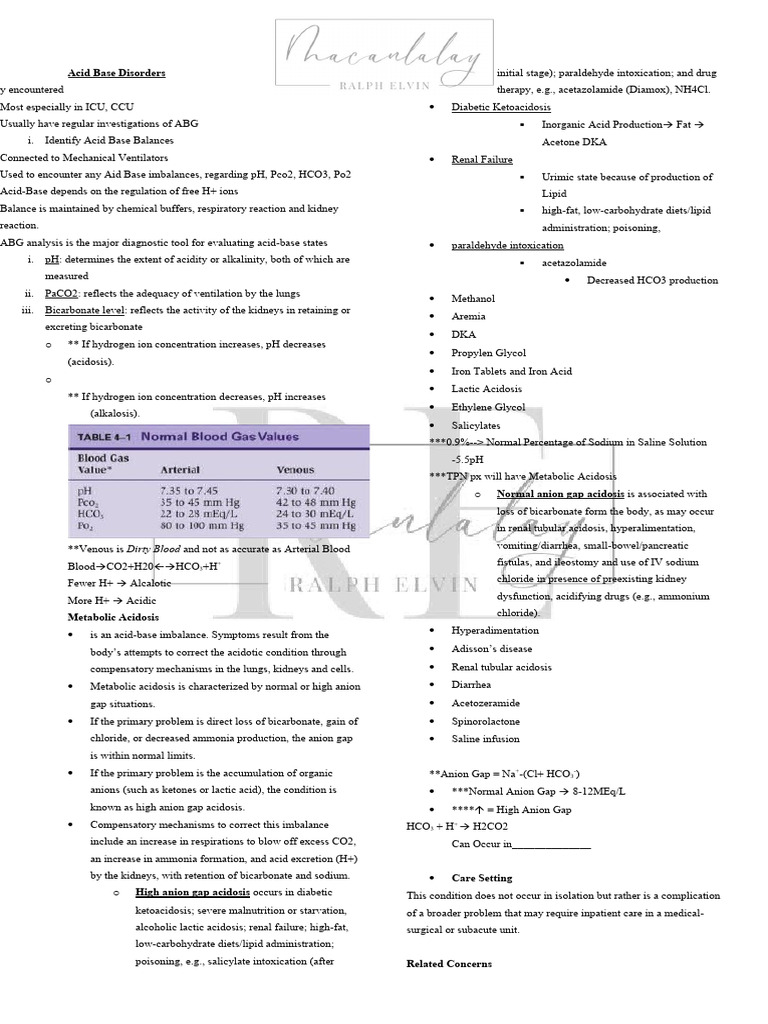 Understanding Acid-Base Disorders in ICU | PDF | Medicine | Physiology