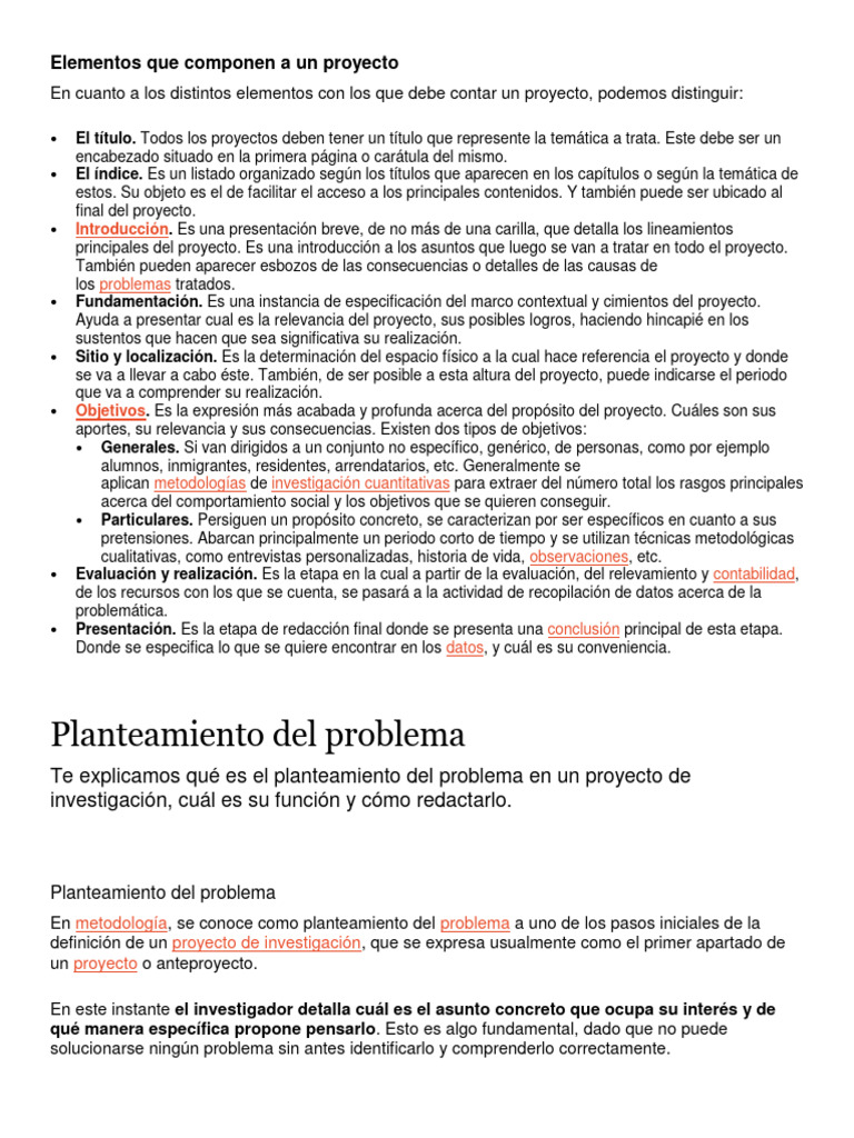 Elementos Que Componen a Un Proyecto | PDF | Teoría | Marco conceptual