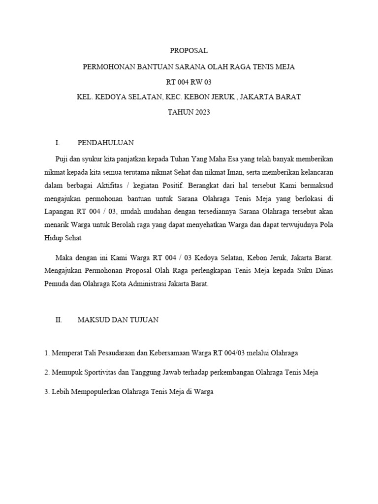 Proposal Tenis Meja RT 004 | PDF