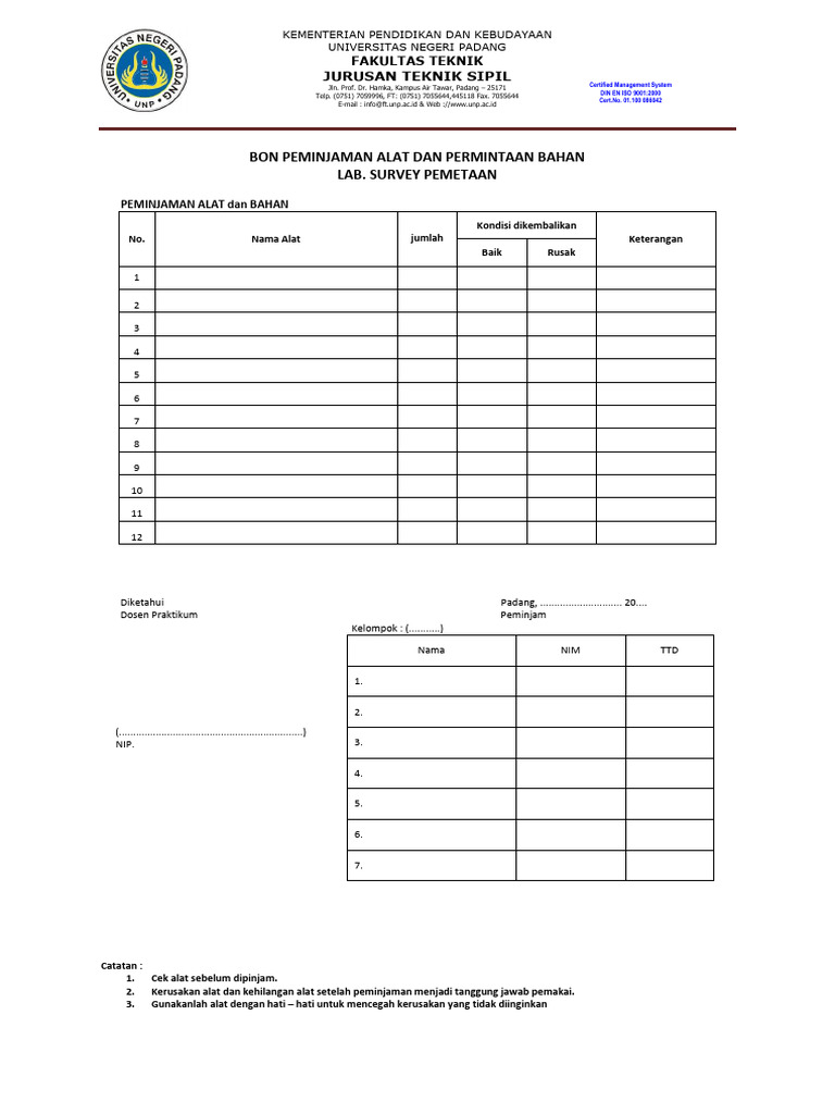 Format Bon Alat | PDF