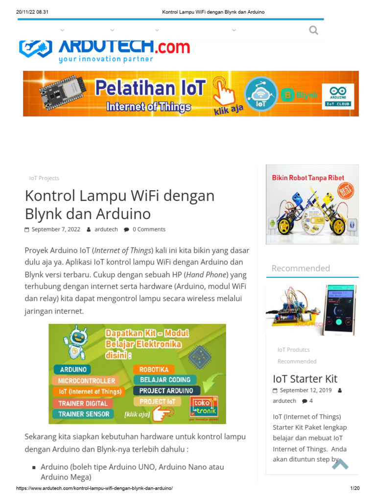 Kontrol Lampu WiFi Dengan Blynk Dan Arduino | PDF