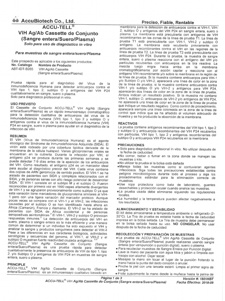 Tecnica HIV AG-AB 4TA GENERACION ACCU TELL | PDF