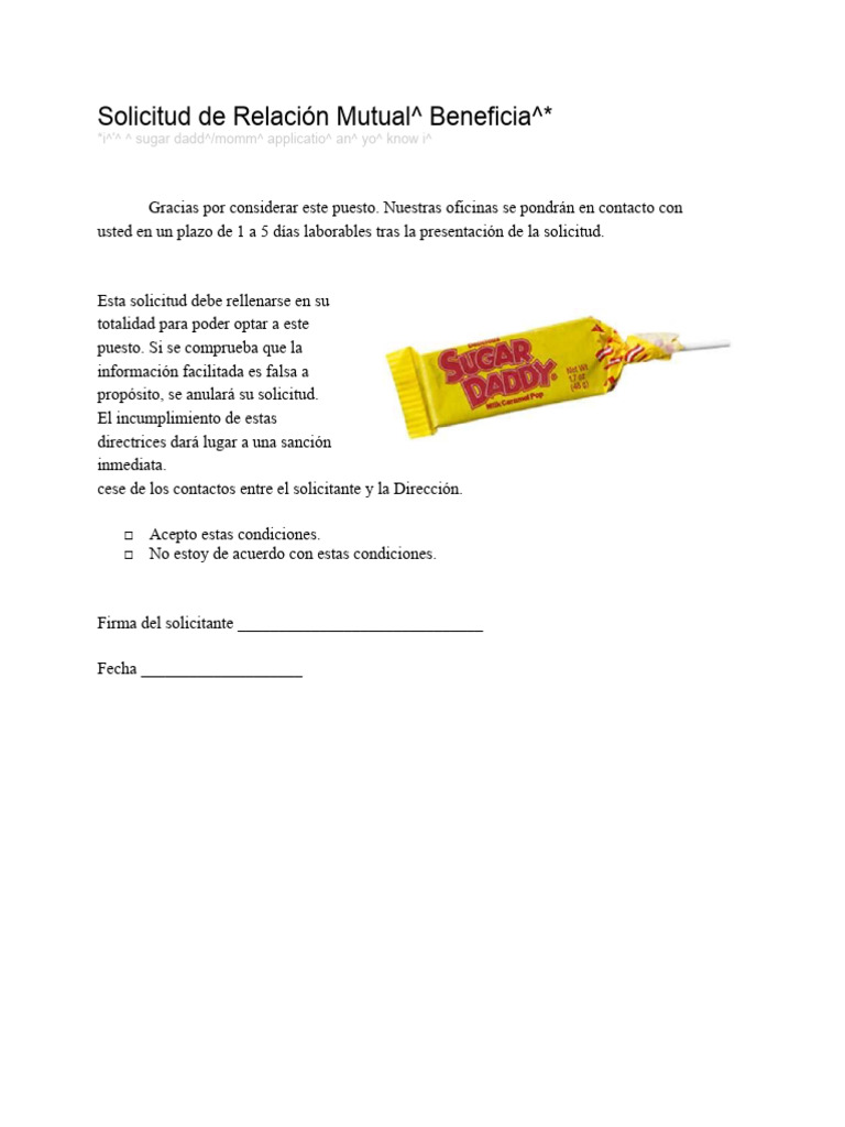 Formulario de Solicitud de Sugar Daddy (De Uso Gratuito) | PDF