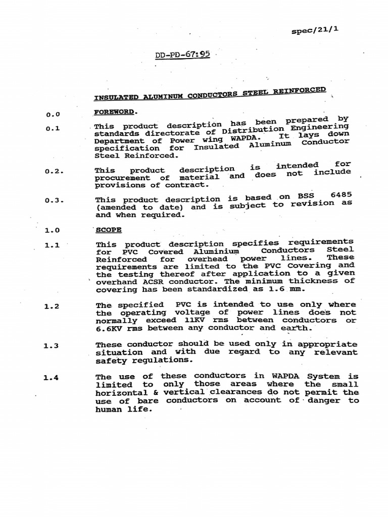 WAPDA Specification DD-PD-67 - 1995 | PDF