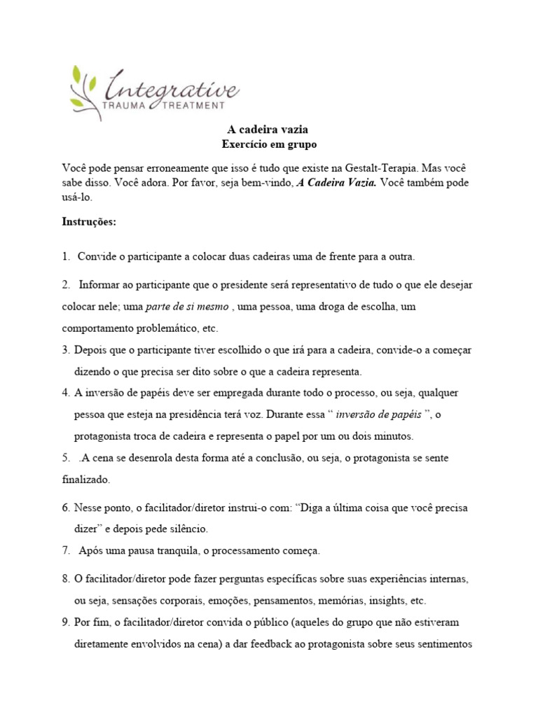 A técnica da cadeira vazia | PDF | Terapia Gestalt | Pensamento