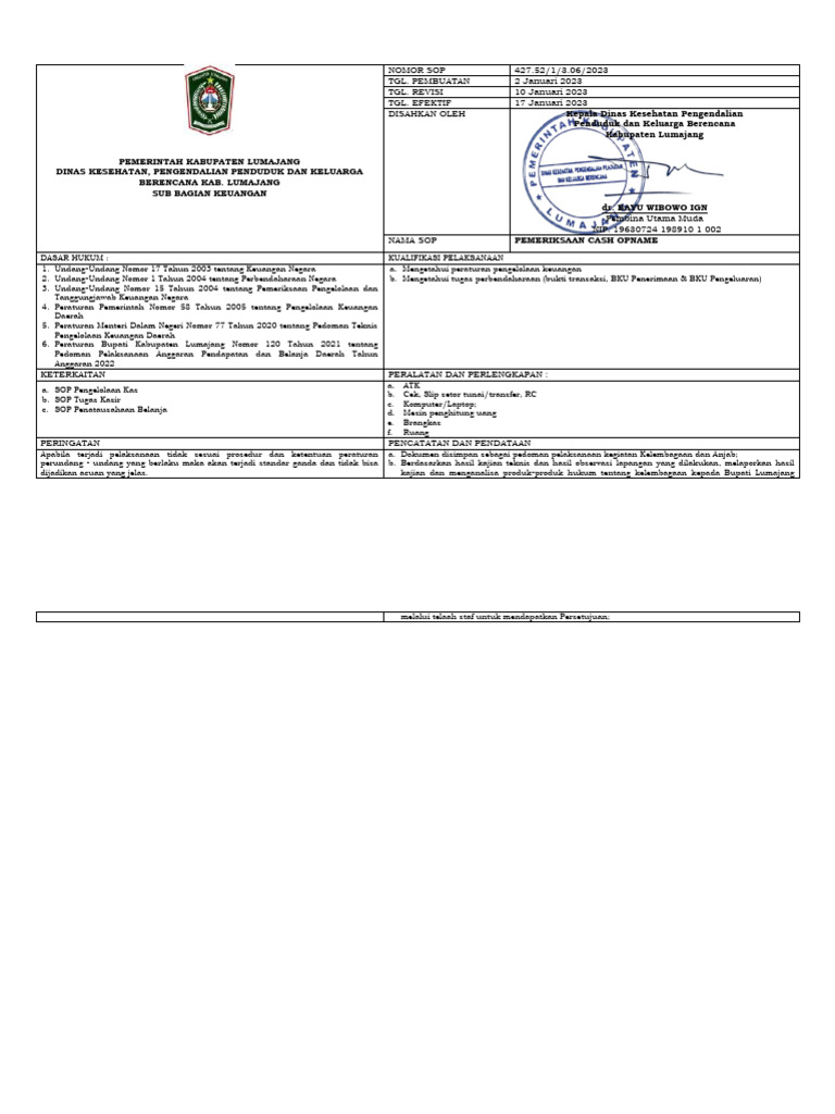 646b182476e01-6. SOP PEMERIKSAAN CASH OPNAME | PDF
