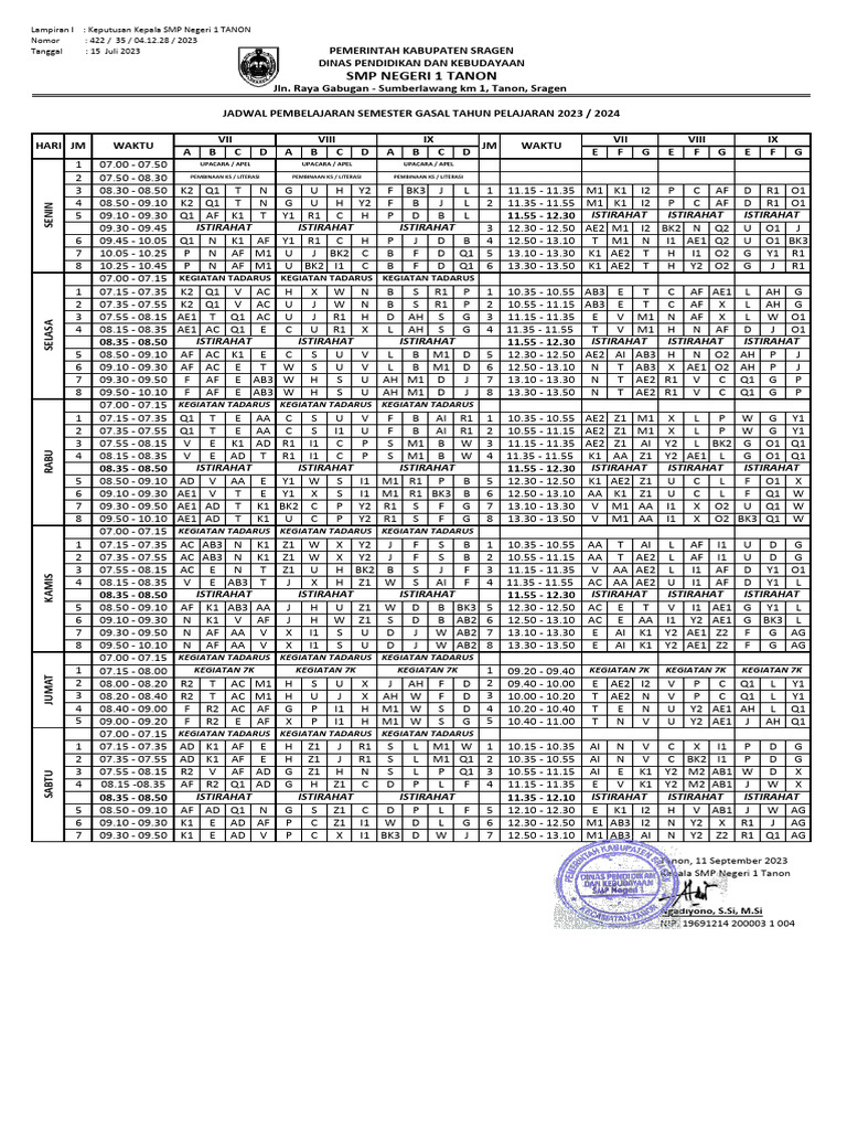 Jadwal September 2023 Cetak | PDF