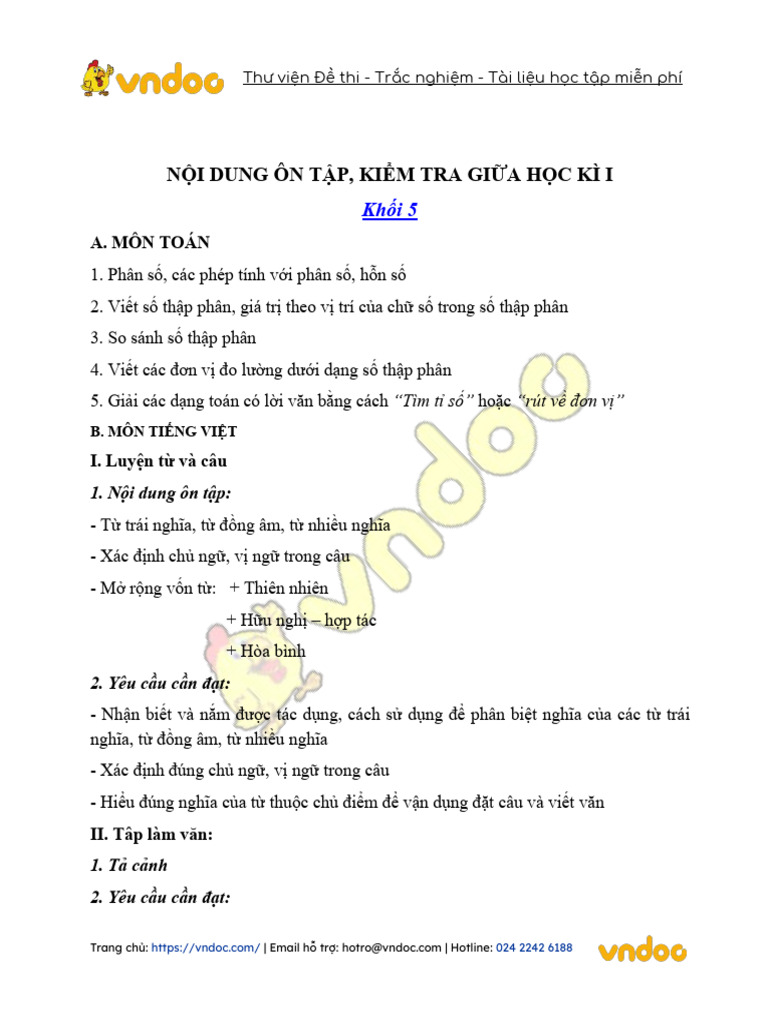 De Cuong On Tap Giua Hoc Ki 1 Lop 5 | PDF