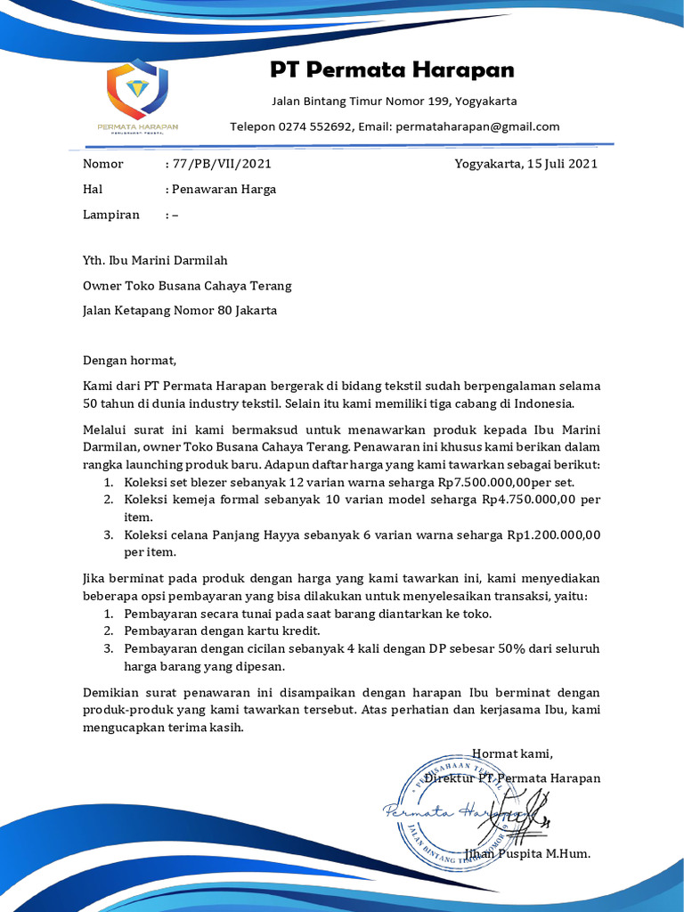 Contoh Surat Penawaran PNG | PDF