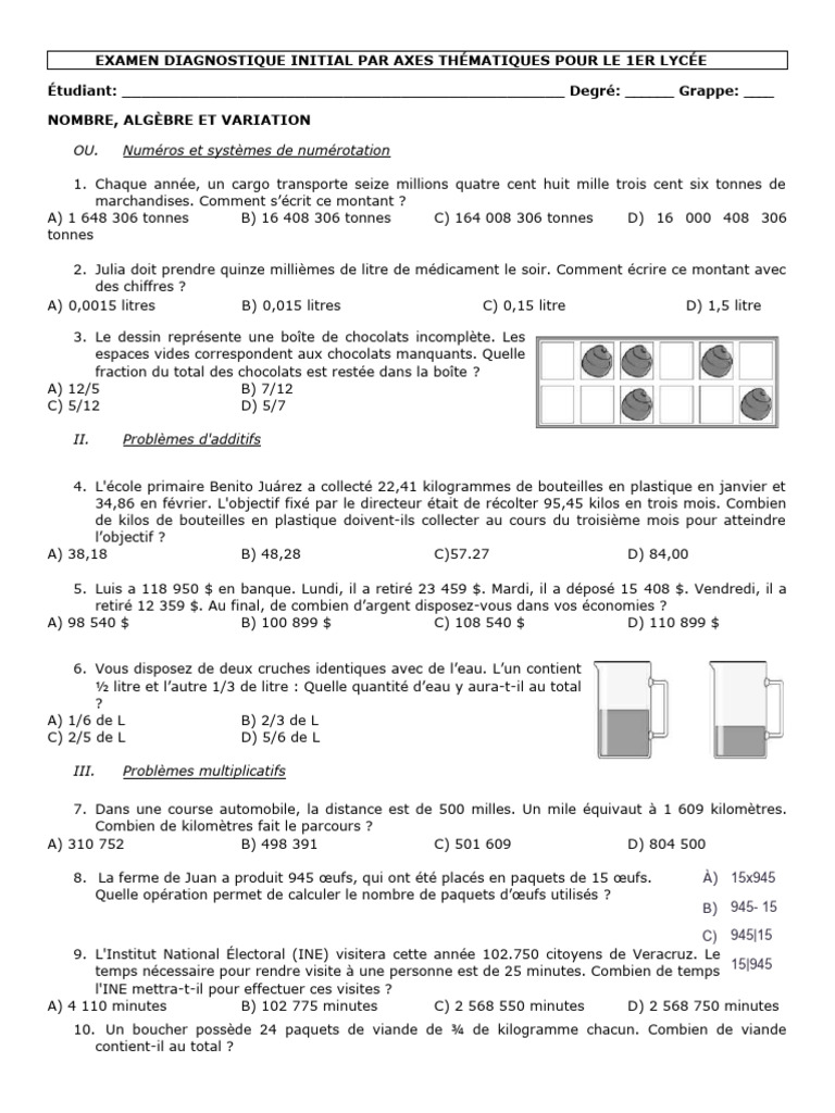 Test Diagnostique en Mathématiques | PDF
