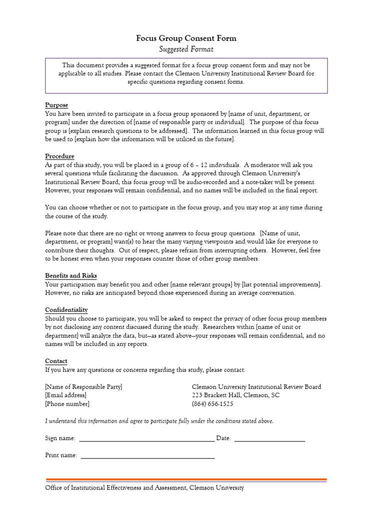 Focus Group Consent Form Template | PDF | Focus Group | Human Communication