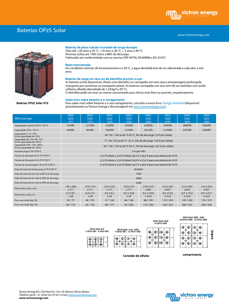 Datasheet OPzS Batteries PT | PDF