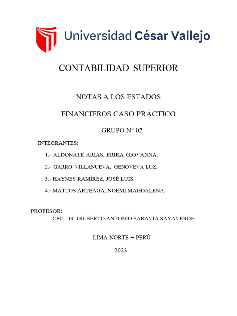 Notas A Los Estados Financieros Pdf Normas Internacionales De