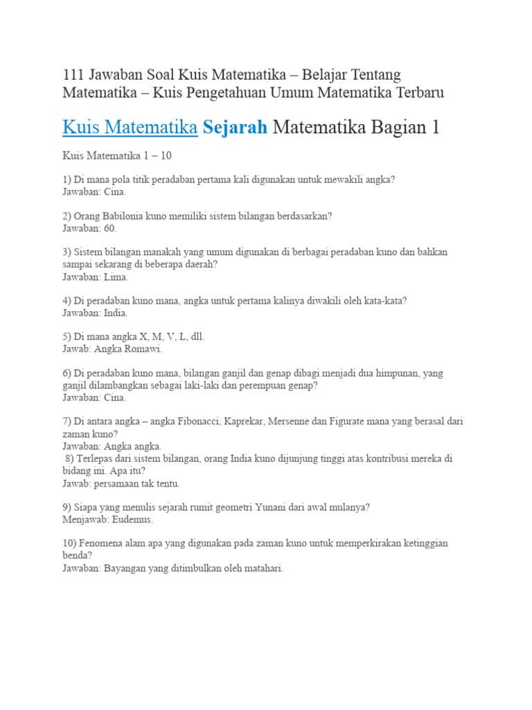 Kuis Matematika dan Jawabannya | PDF | Filsafat