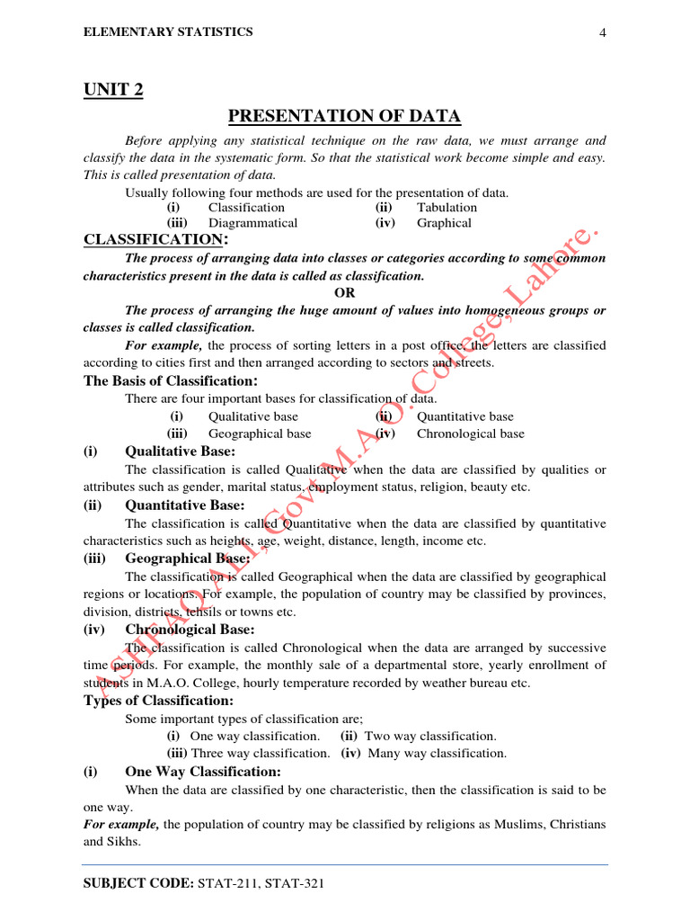 UNIT 2 Presentation of Data | PDF