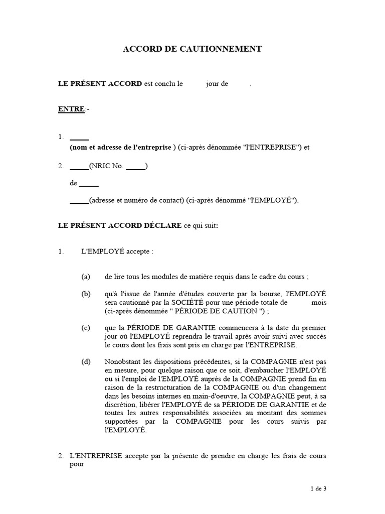 Accord de Cautionnement Employé-Entreprise | PDF