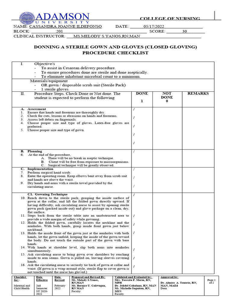 201 OR procedure-DONNING STERILE GOWN AND CLOSED GLOVING WEEK 2 | PDF ...