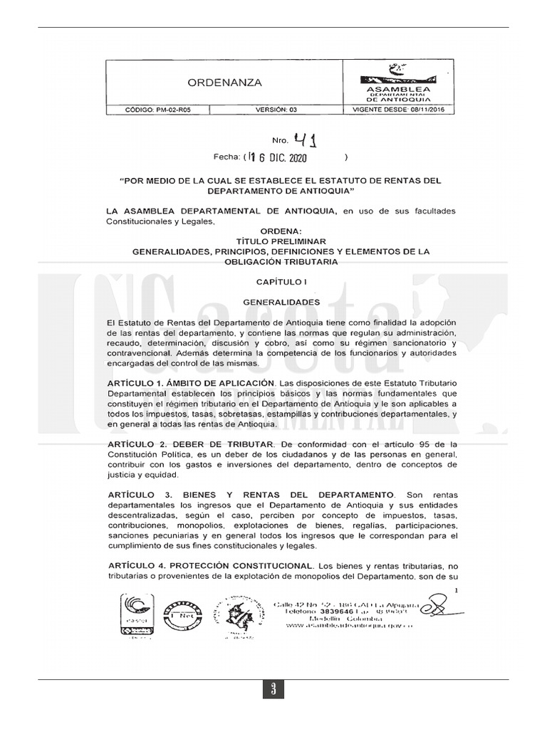 Estatuto Tributario de Antioquia | PDF