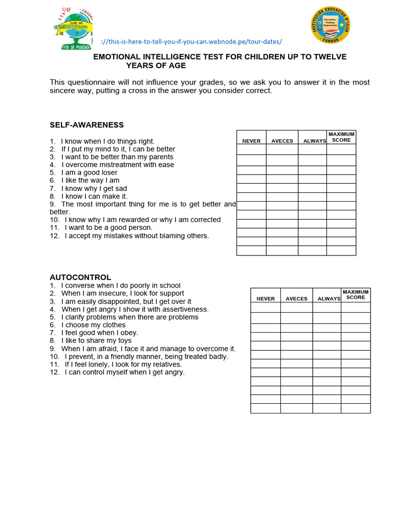 Emotional Intelligence Test for Kids | PDF | Social Psychology | Cognition