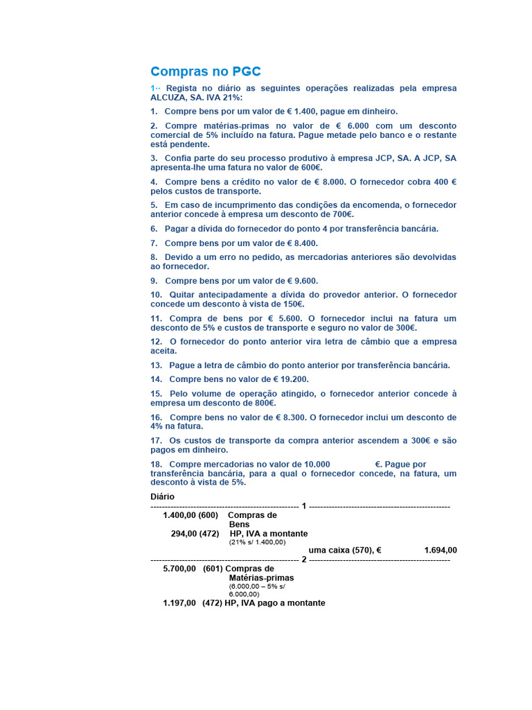 Exercícios de compras e vendas (contabilidade) | PDF | Imposto sobre ...