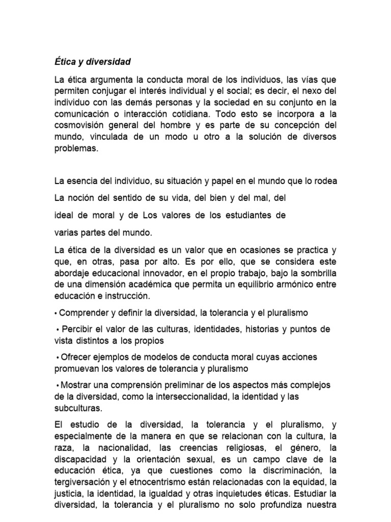 Ética y Diversidad: Un Enfoque Integral | PDF | Ciencias sociales