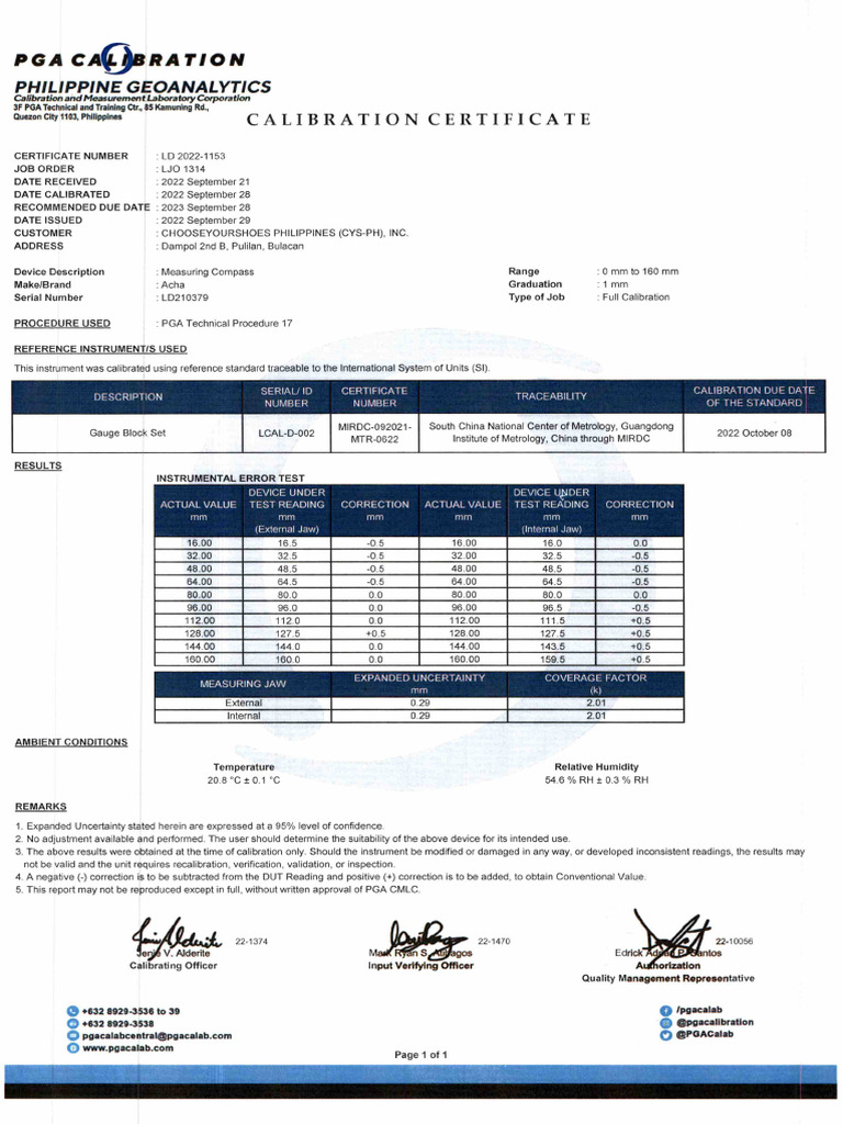 Calibration Cert Pga | PDF