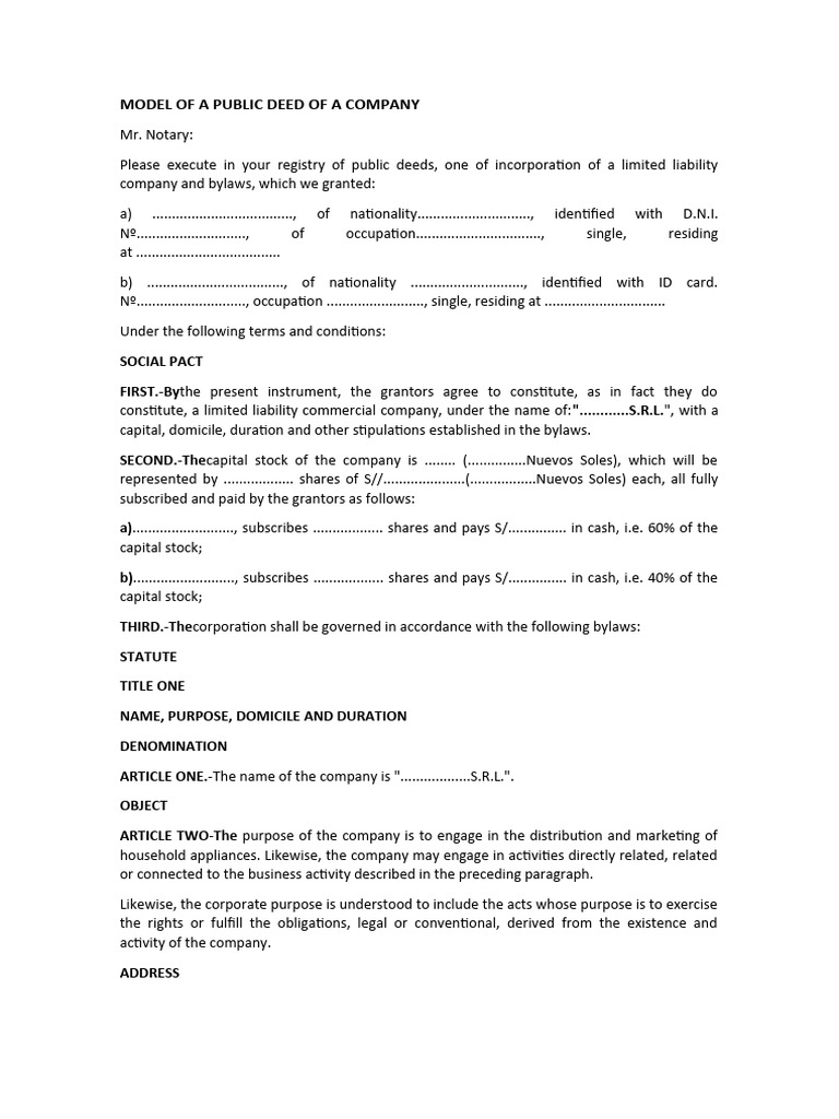 Public Deed Template for LLC Formation | PDF | Taxes | Payroll Tax