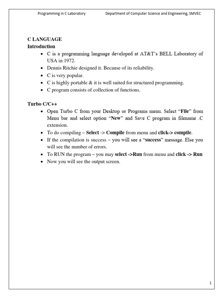 1 C Lab Part Pdf Computer Programming Area 3190