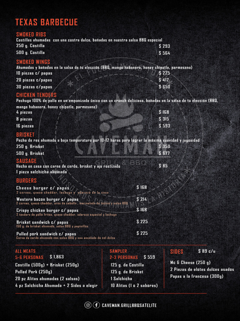 Menú de BBQ y Bebidas en Caveman Grill | PDF | Alimentos | Cocina