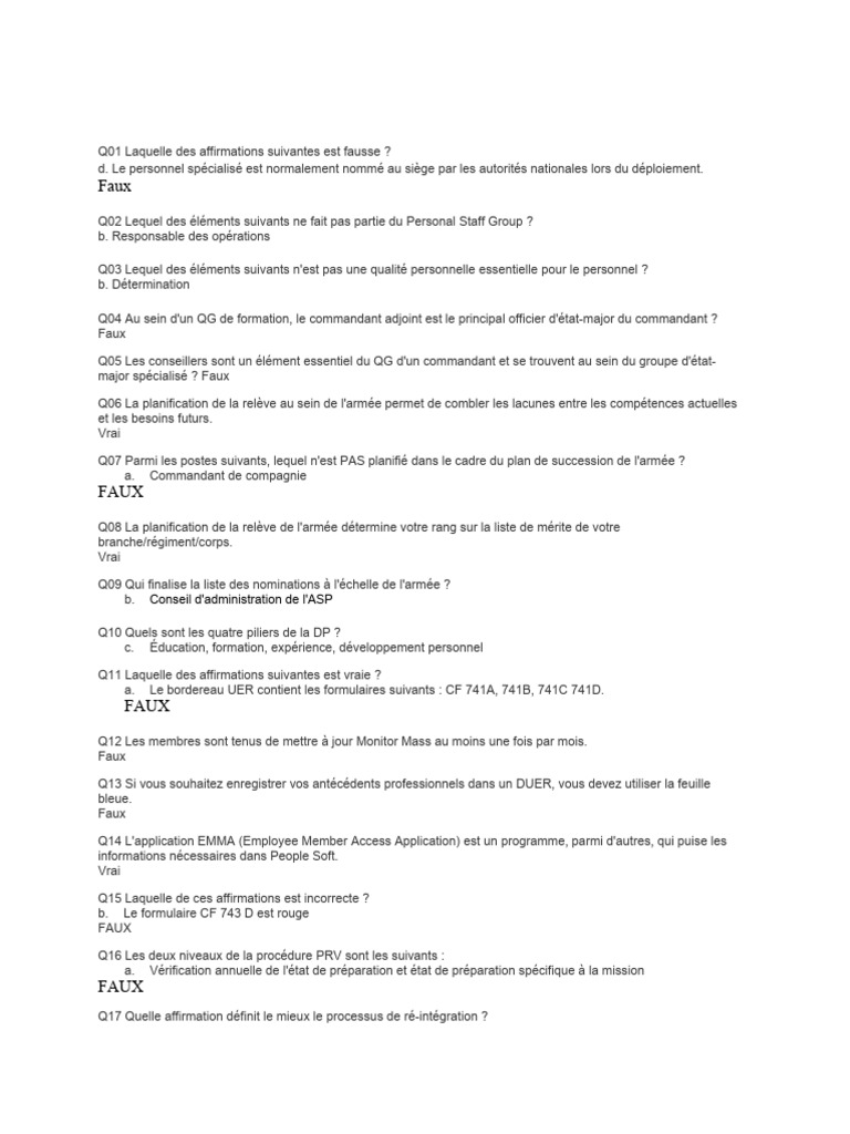 Questions et réponses sur le personnel militaire | PDF