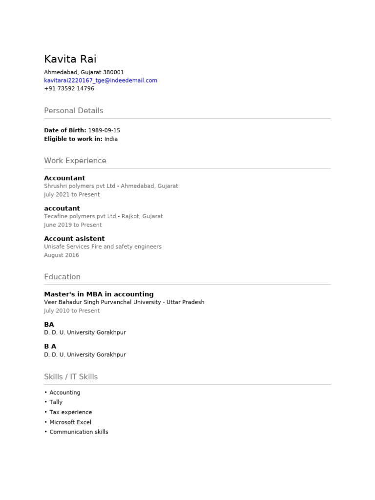CV Kavita Rai | PDF