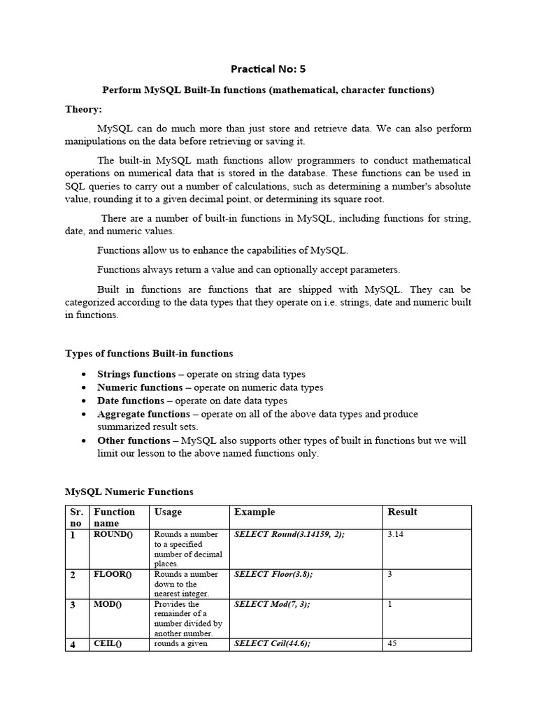 DBS Lab 5 | PDF | Data Type | Numbers