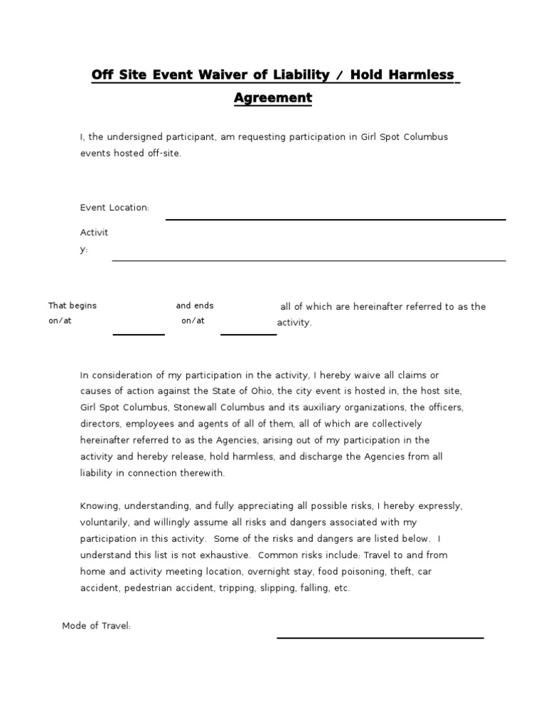 Off-Site Event Liability Waiver | PDF | Business Law | Justice
