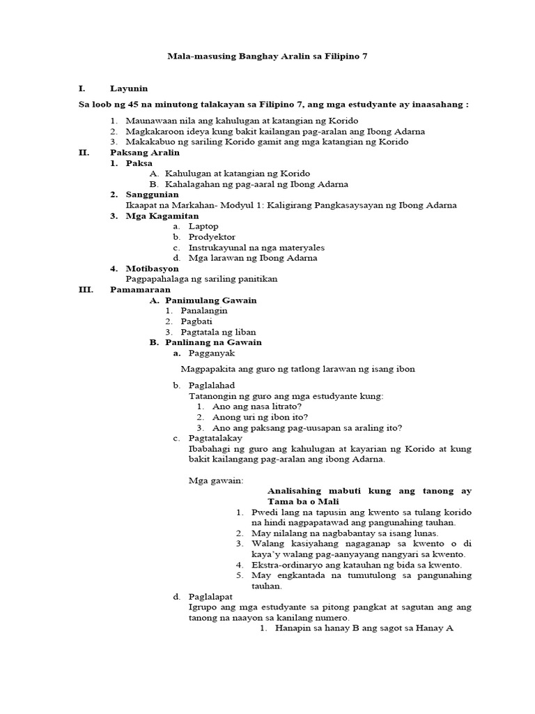 Banghay Aralin: Korido at Ibong Adarna | PDF