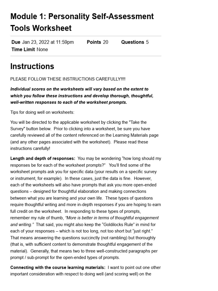 Personality Self-Assessment | PDF