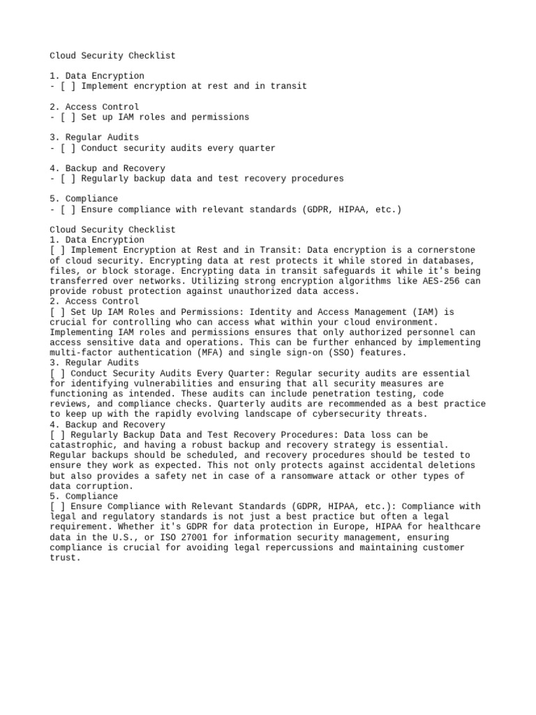 Cloud Security Checklist | PDF Cloud Security Checklist | PDF