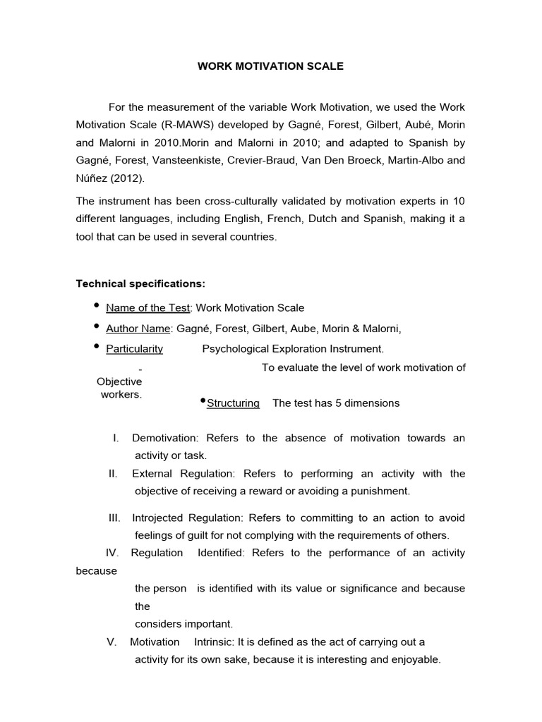 Work Motivation Scale | Download Free PDF | Motivational | Motivation