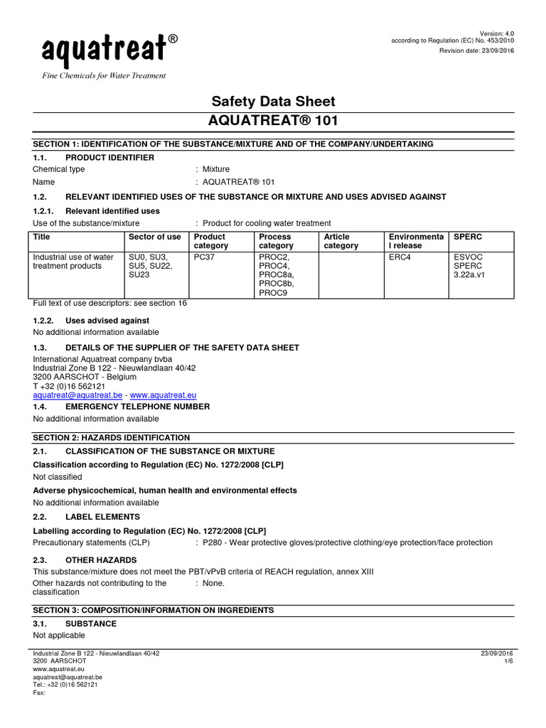Aquatreat® 101 | PDF | Toxicity | Waste