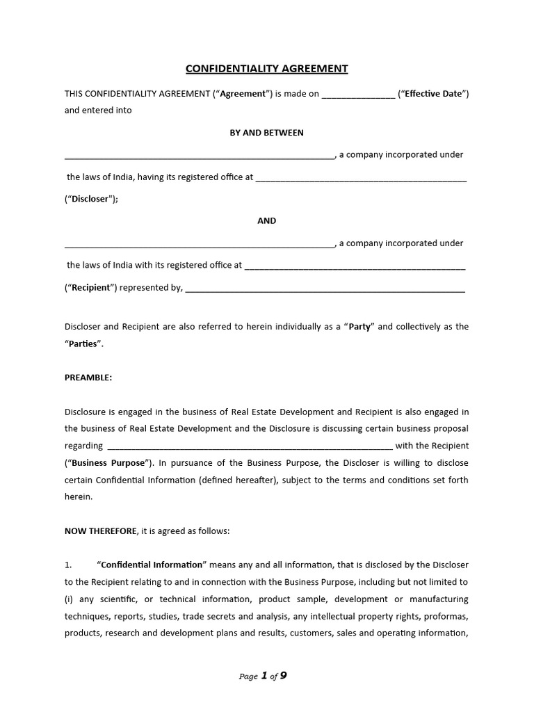 Confidentiality Agreement for Real Estate | PDF | Patent | Confidentiality