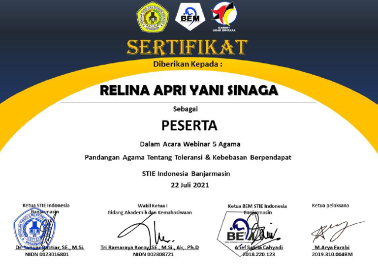 E-Sertifikat Peserta Webinar 5 Agama 2021-45 | PDF