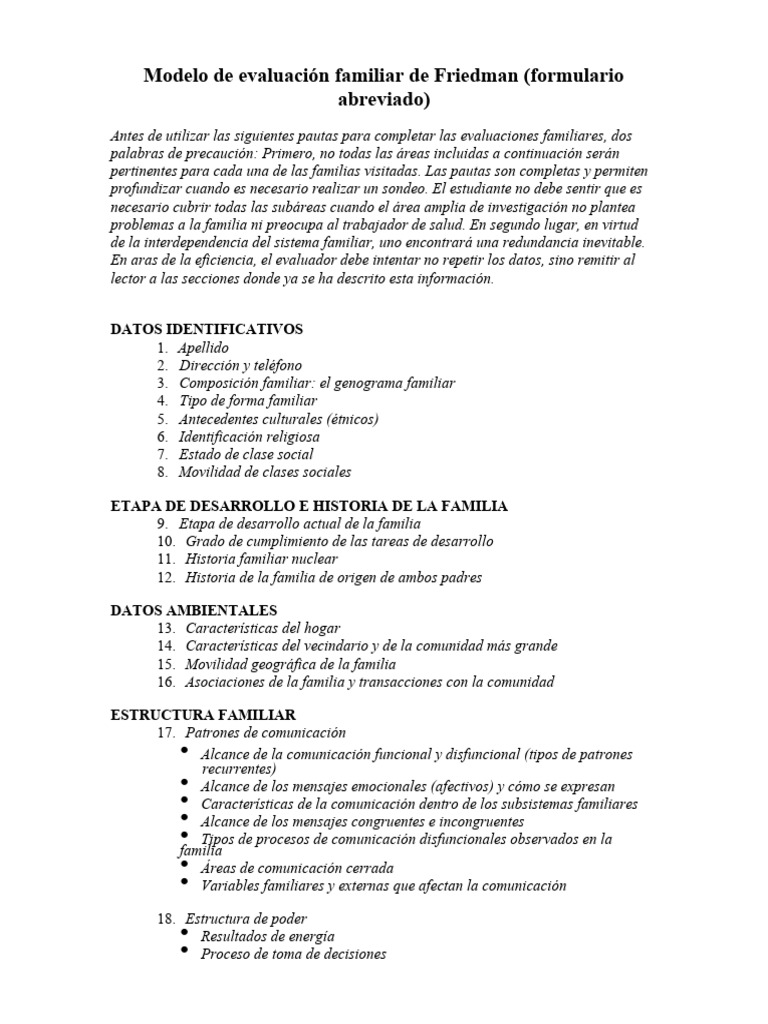 Modelo de evaluación de la familia Friedman | PDF | Paternidad/maternidad | Estrés (biología)